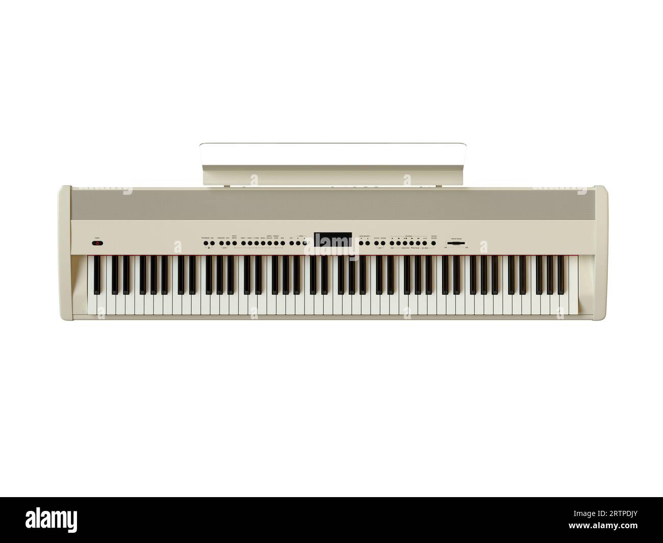 3d illustration of full size digital piano or synthesizer with music ...