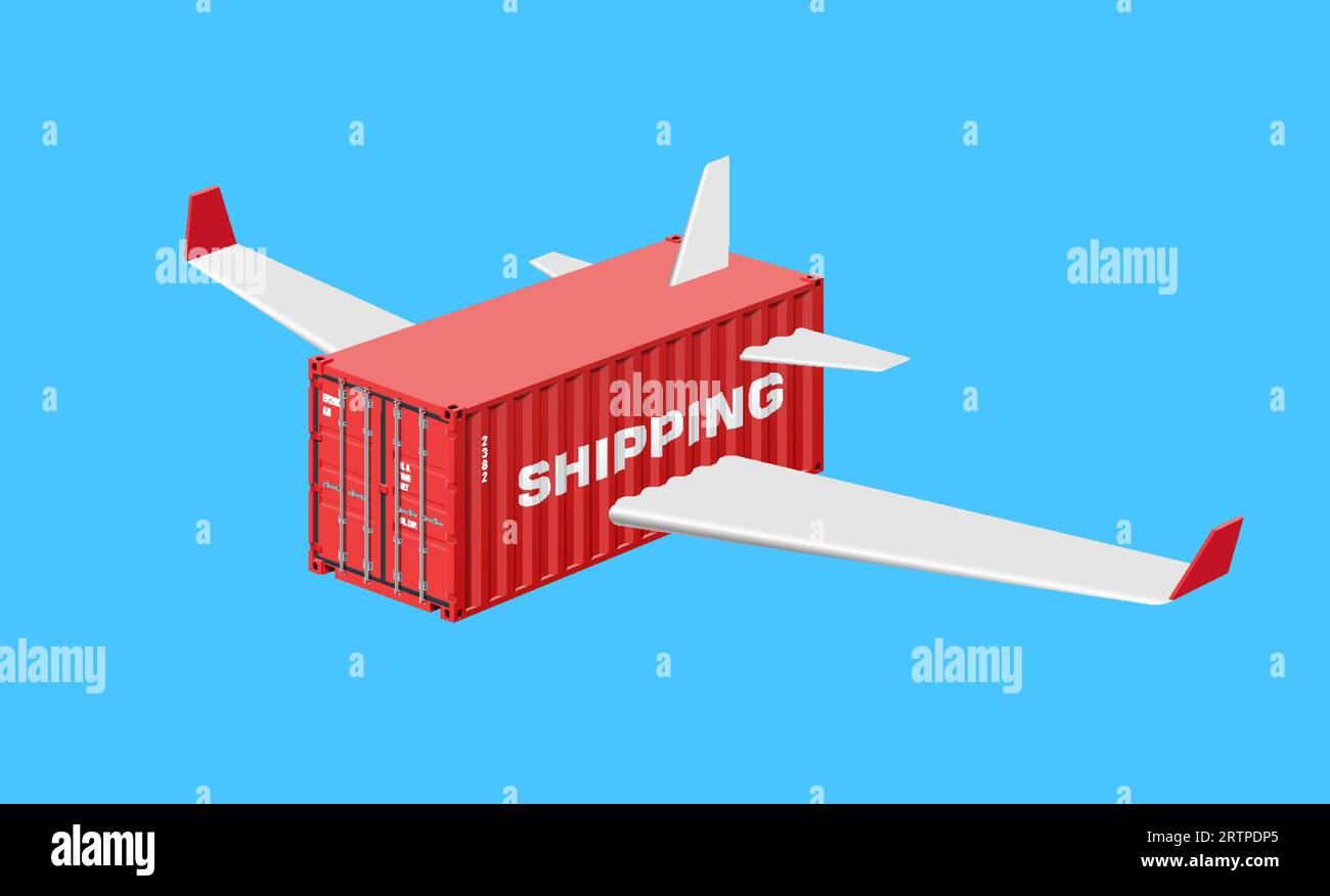 Cargo container with airplane wings. Fast avia delivery concept. Vector ...