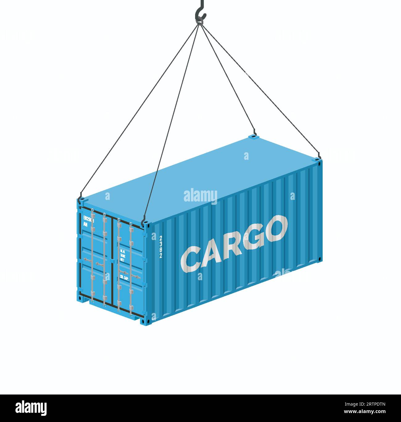 Sea container hanging on a crane hook isolated on white, realistic ...