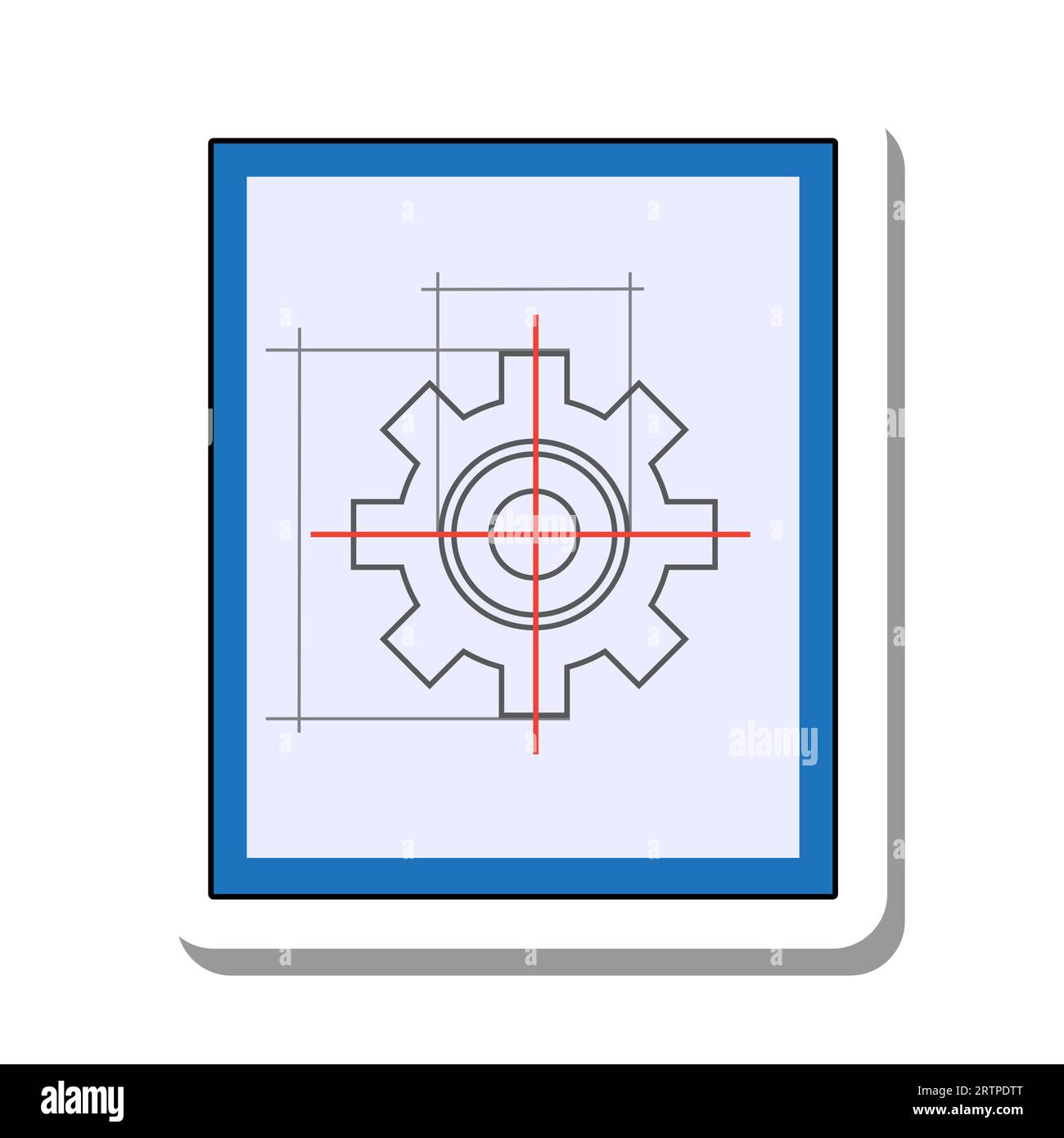 Plan drawing of gear scheme flat paper sticker icon Stock Vector Image ...