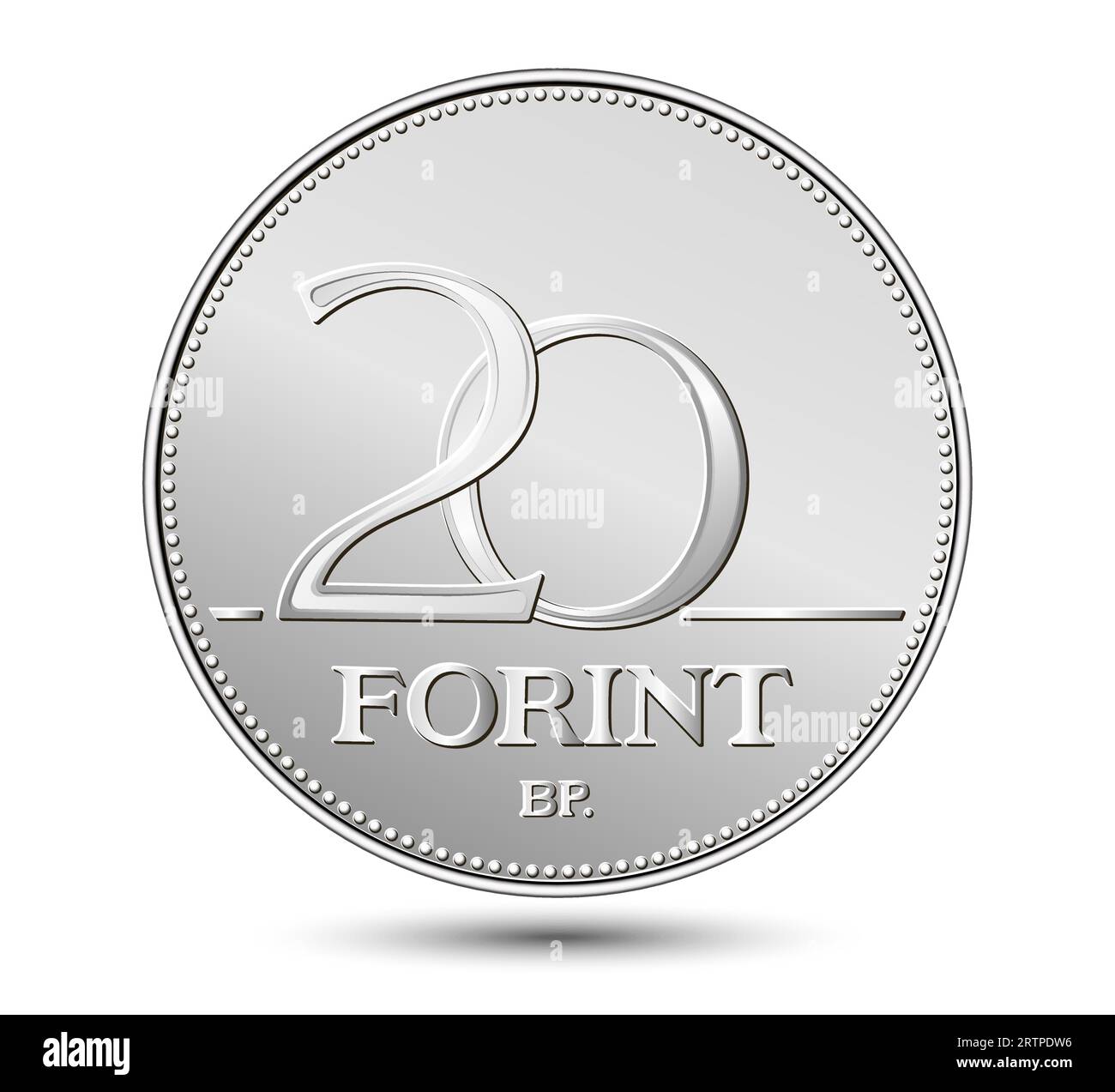 Reverse of Hungary coin, twenty forint, isolated in white background ...