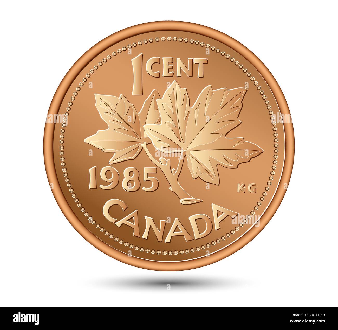 Canadian Penny one cent coin on white background, depicting maple tree ...