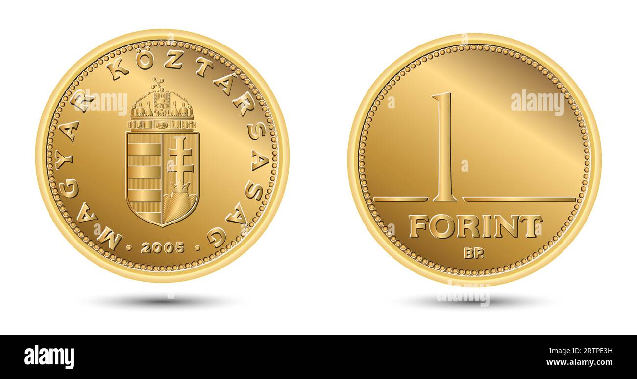 Reverse and obverse of Hungary coin, one forint, isolated in white ...