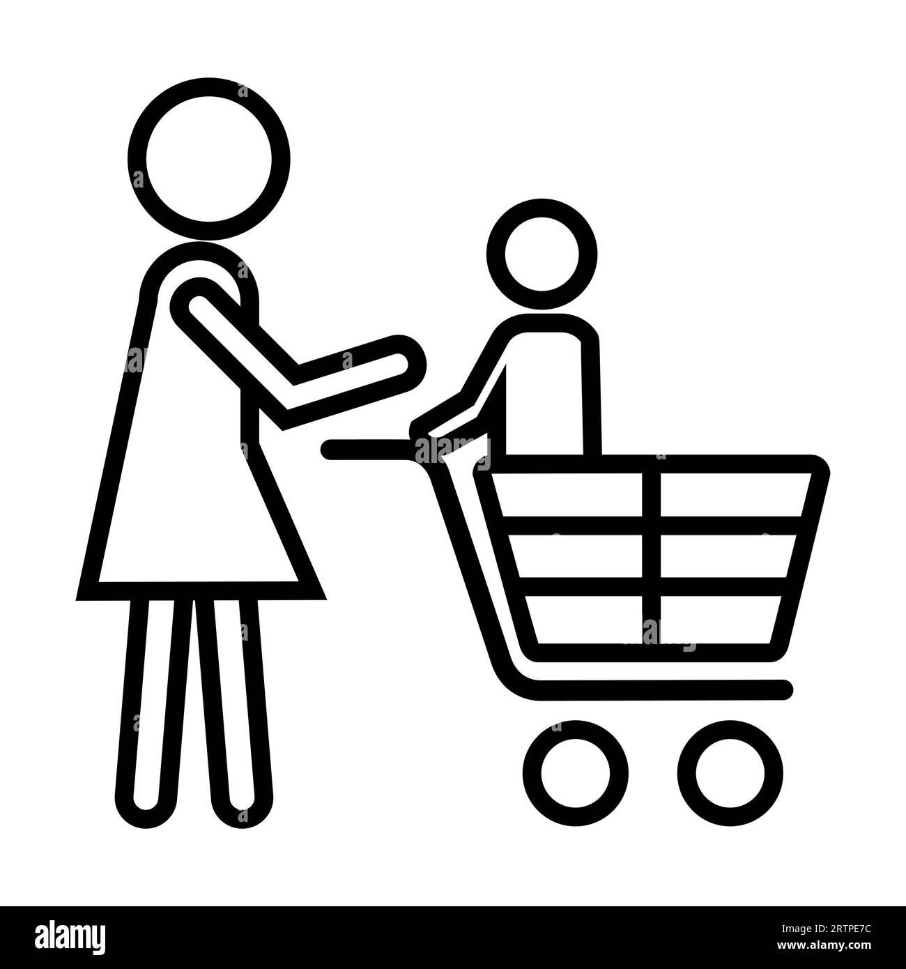Simple outline of mother with child in shopping cart vector icon Stock ...