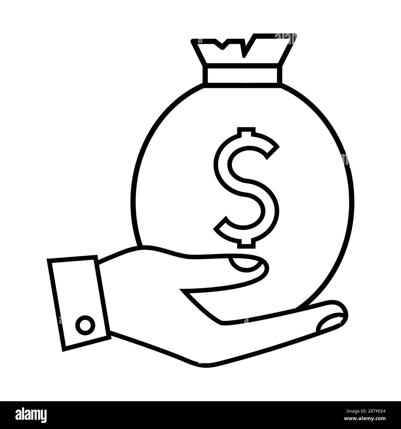 Simple outline of hand holding sack of money vector icon Stock Vector ...