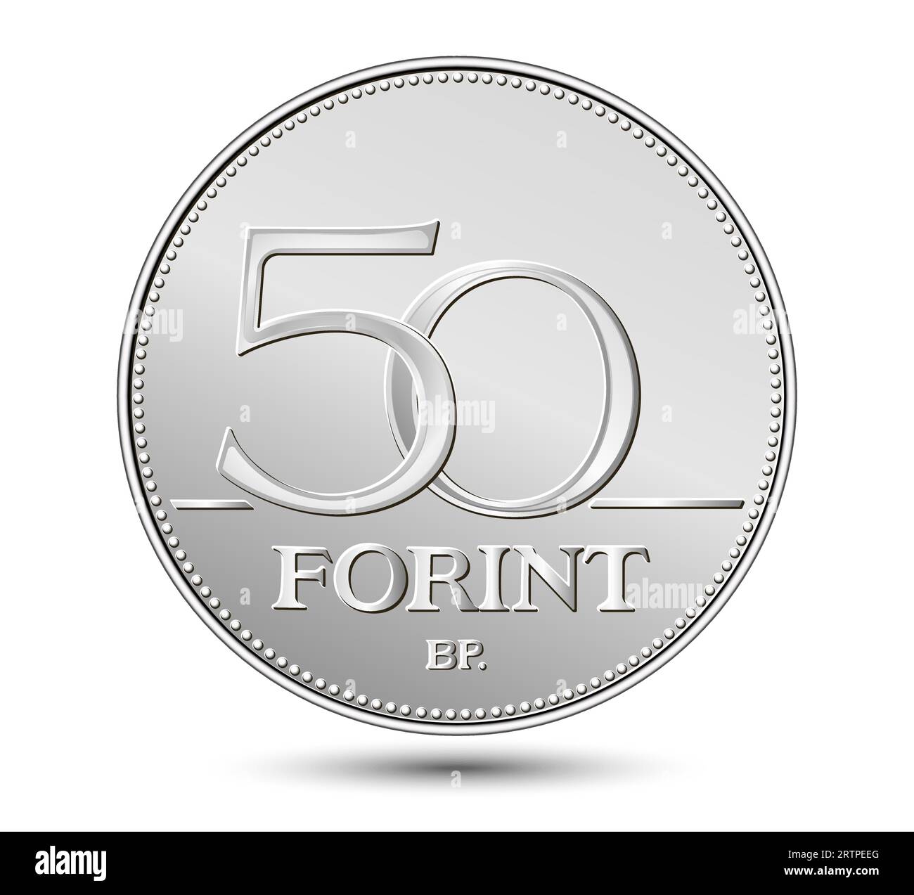 Reverse of Hungary coin, fifty forint, isolated in white background ...