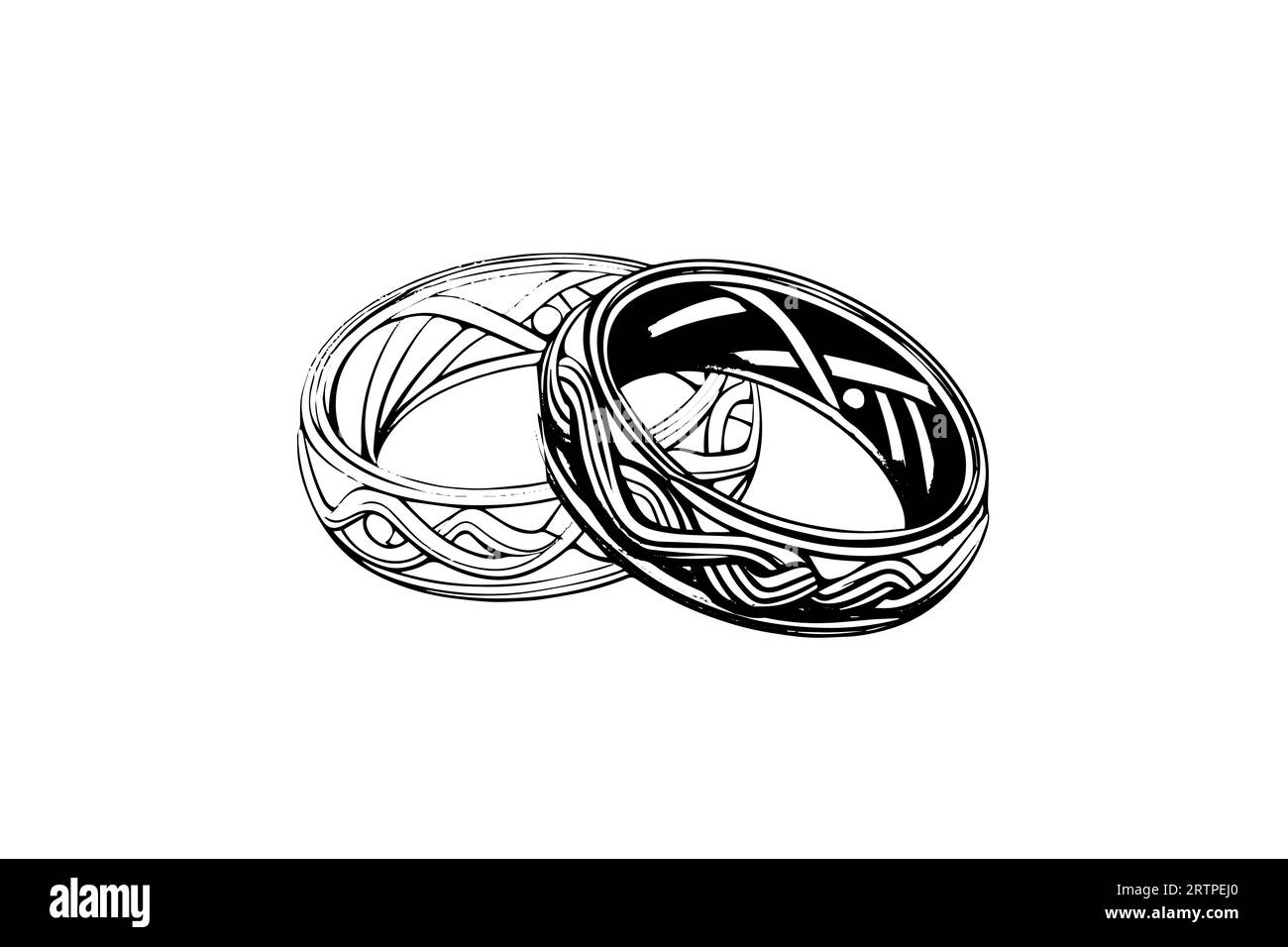 Vector hand drawn illustration of wedding jewelry rings in vintage ...