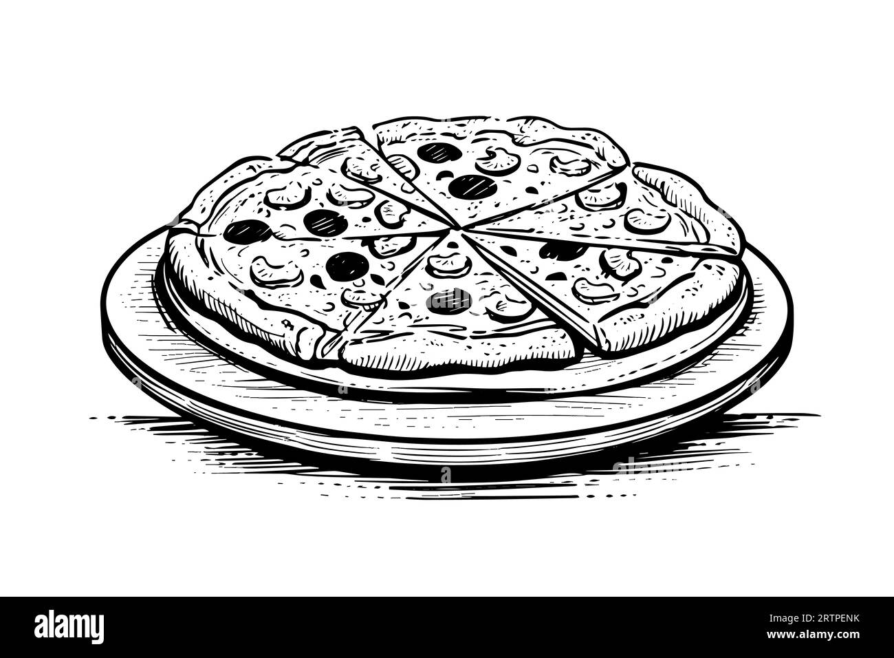 Sliced pizza sketch hand drawn engraving style Vector illustration ...