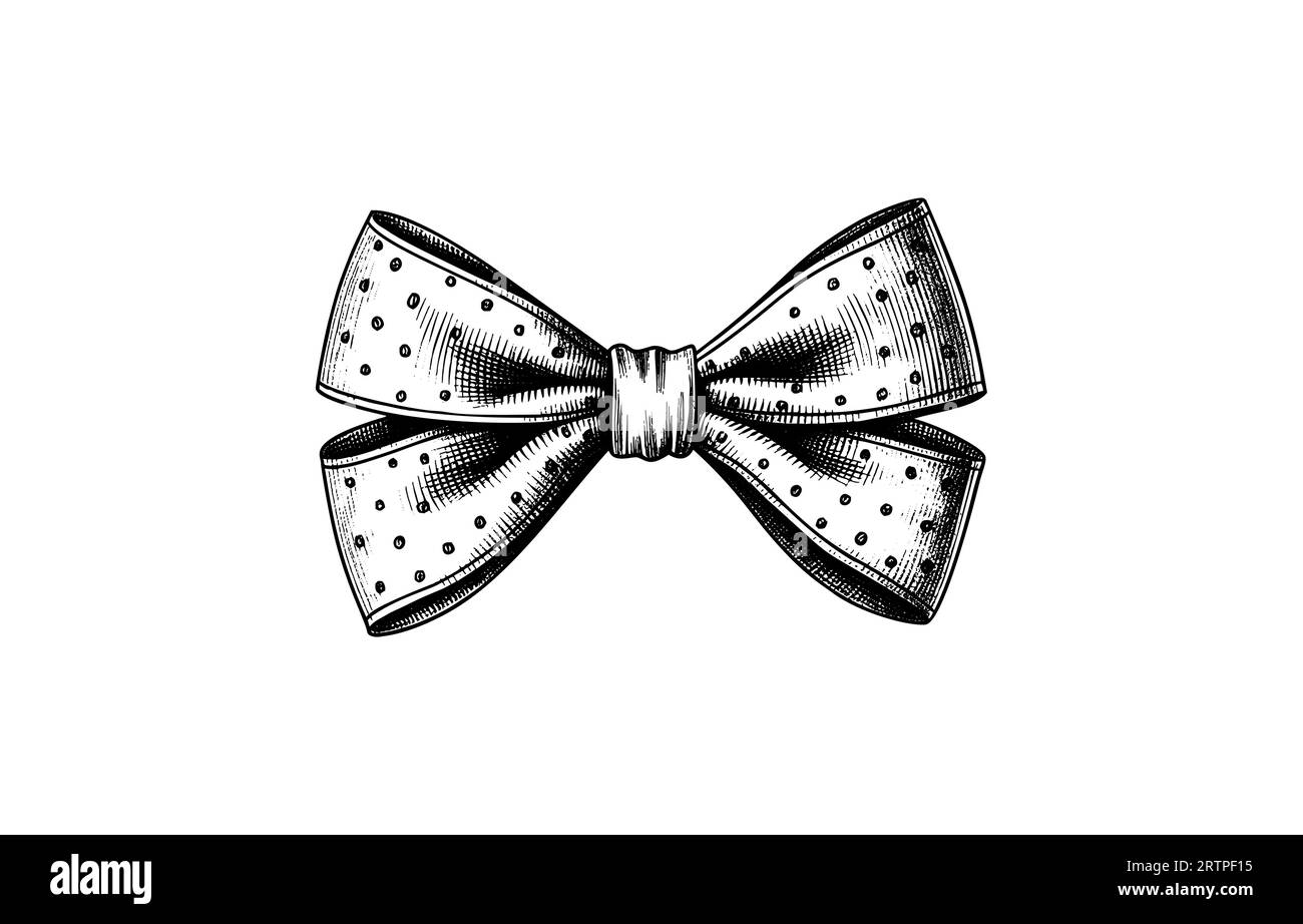 A dotted bow ribbon gift in a vintage engraved style. Vector design for ...