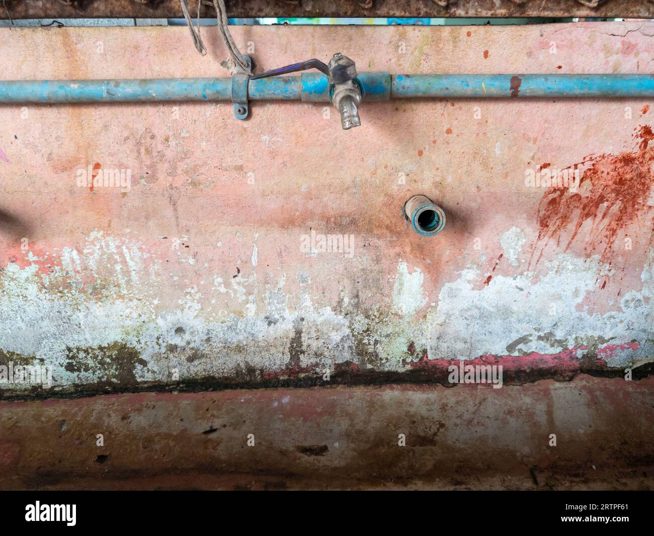 Closeup of the old faucet on the sink row for washing in the canteen of ...