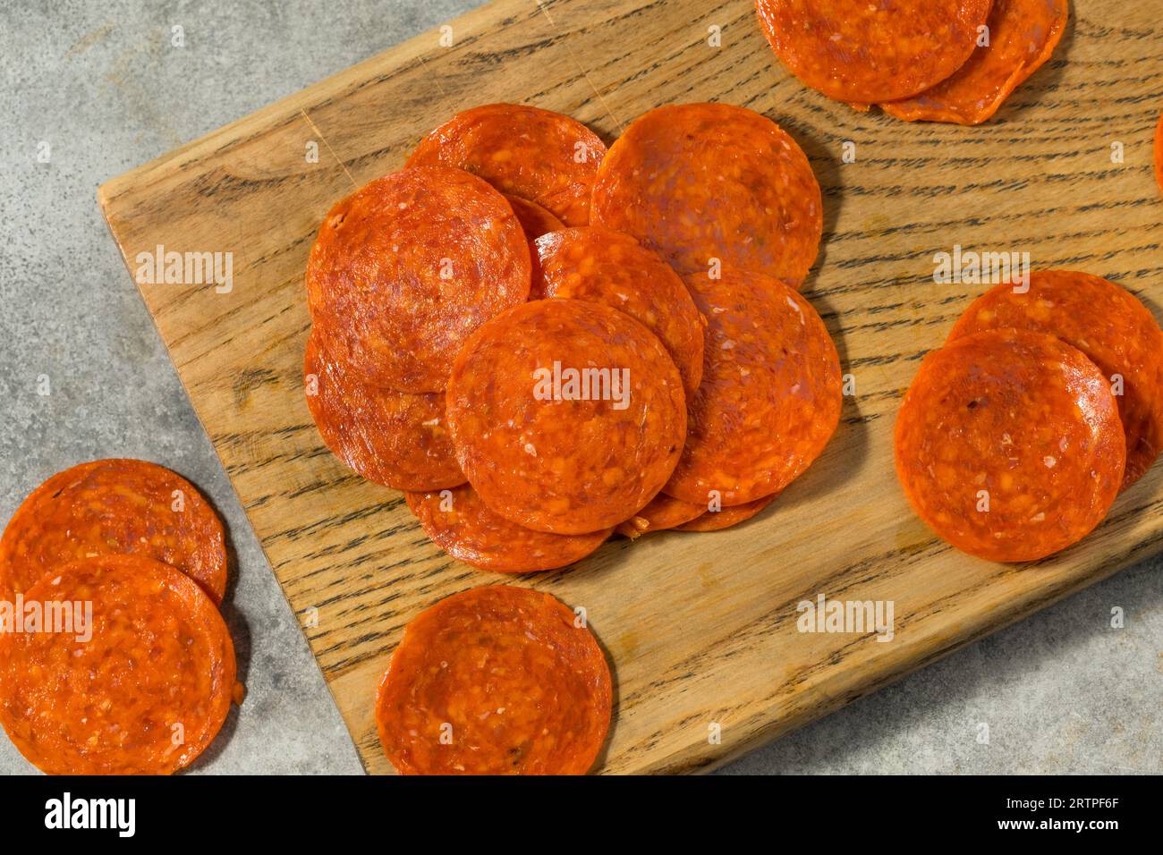Organic Uncured Pepperoni Slices in a Pile Stock Photo - Alamy