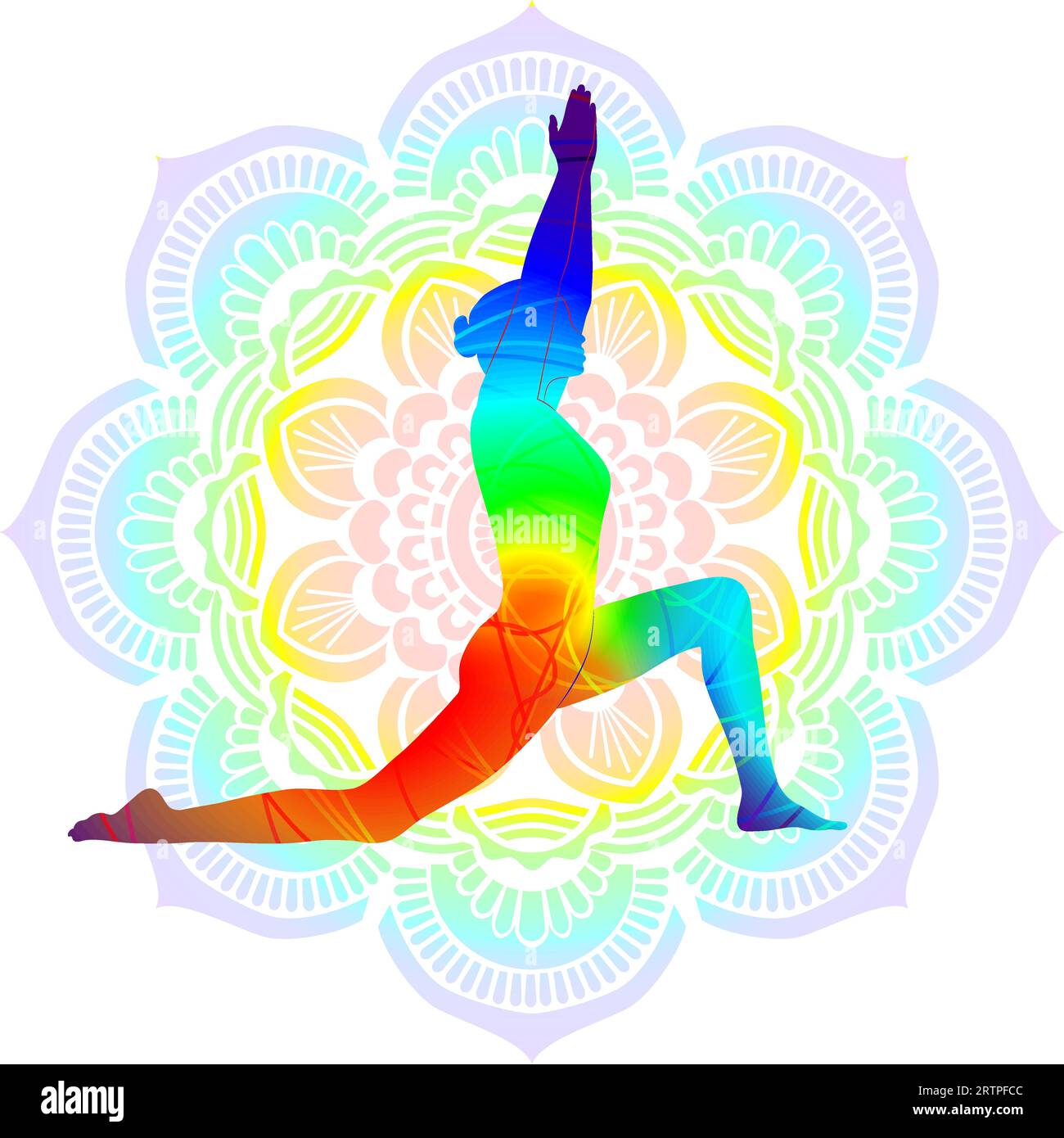 Colorful silhouette Anjaneyasana. Crescent Lunge on the Knee pose. Low ...