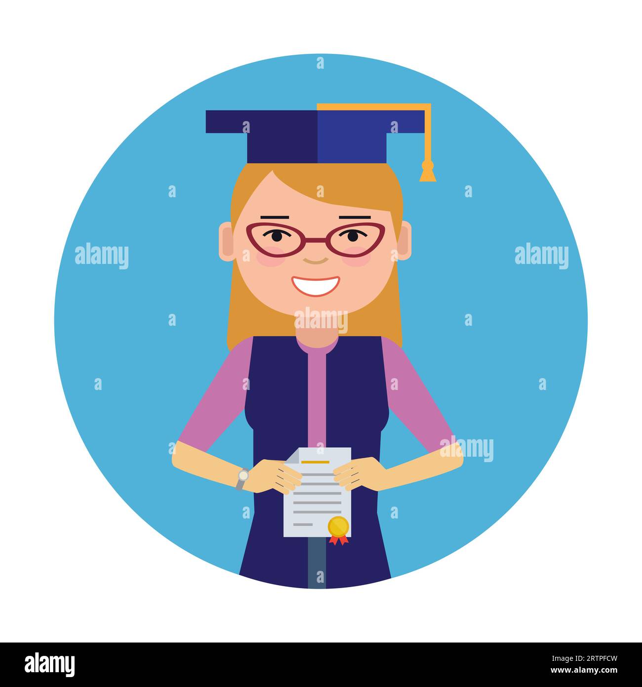 Student graduating from institute flat vector circle icon Stock Vector ...