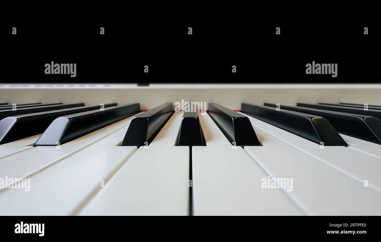 3d illustration digital piano or synthesizer white angle shot. Closeup ...