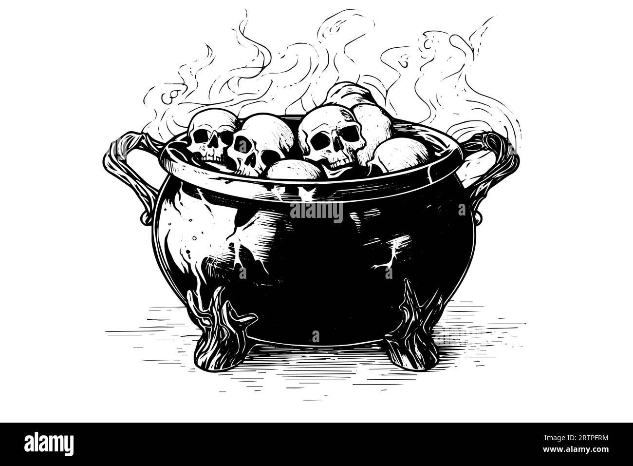 Boiling witch's cauldron hand drawn ink sketch. Engraving style vector ...