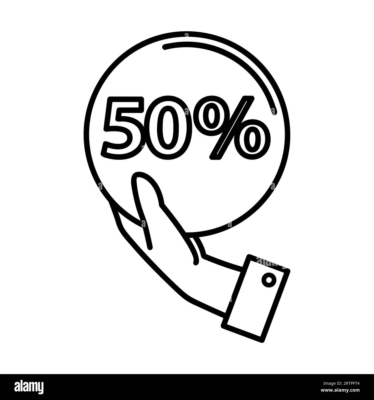 Simple outline of hand of seller with discount sign vector icon Stock ...