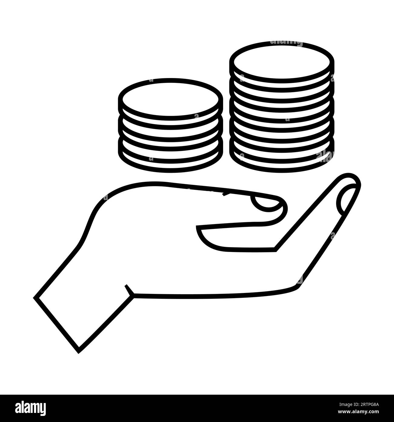 Simple outline of hand holding stacks of coins vector icon Stock Vector ...