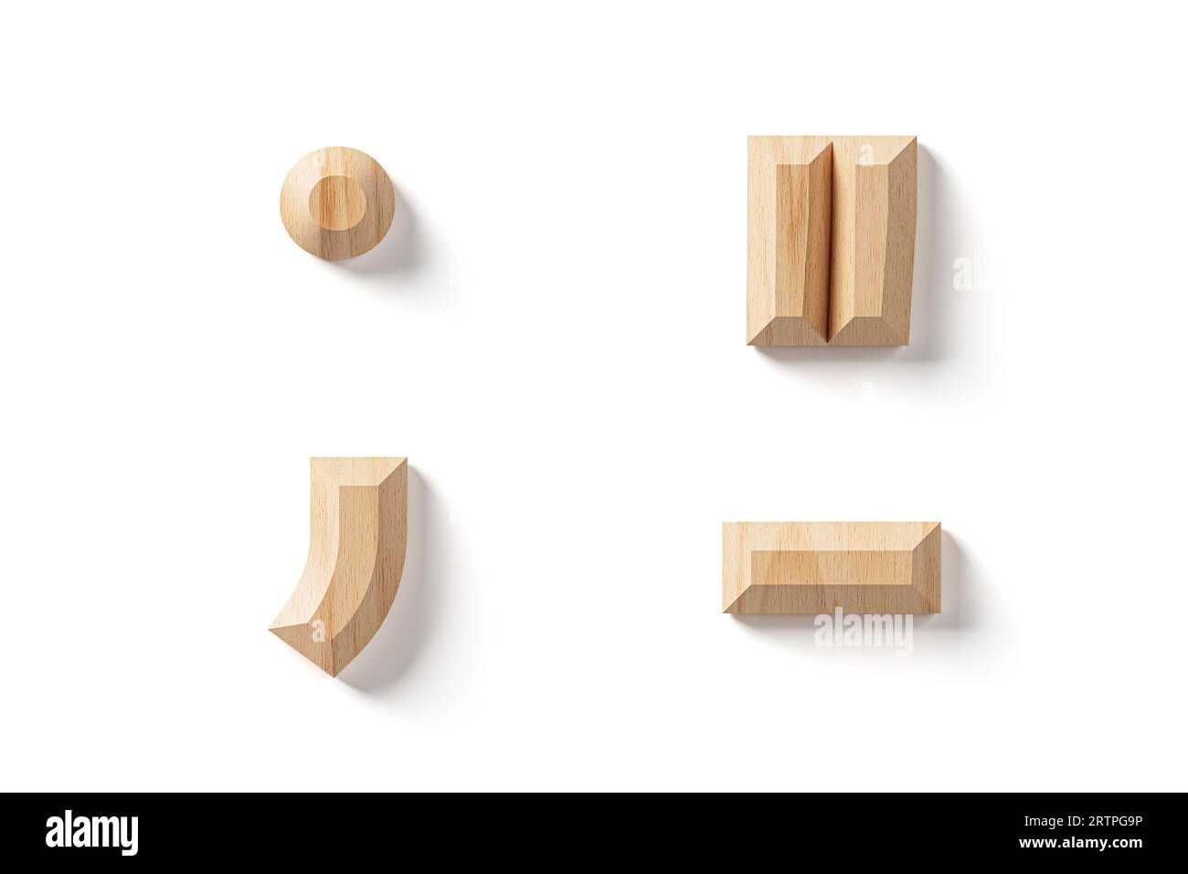 Symbols made of wood. 3d illustration of wooden alphabet isolated on ...