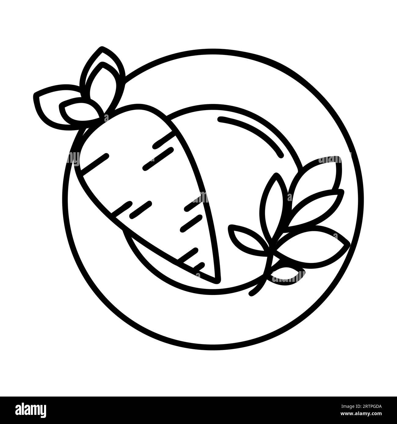 Simple outline of fresh carrot and leaf of plate vector icon Stock ...