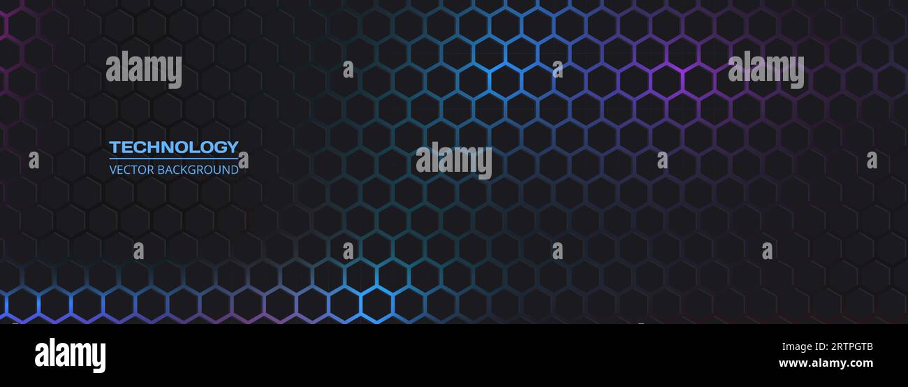 Black, blue and purple hexagonal technology abstract vector background. Futuristic modern ...