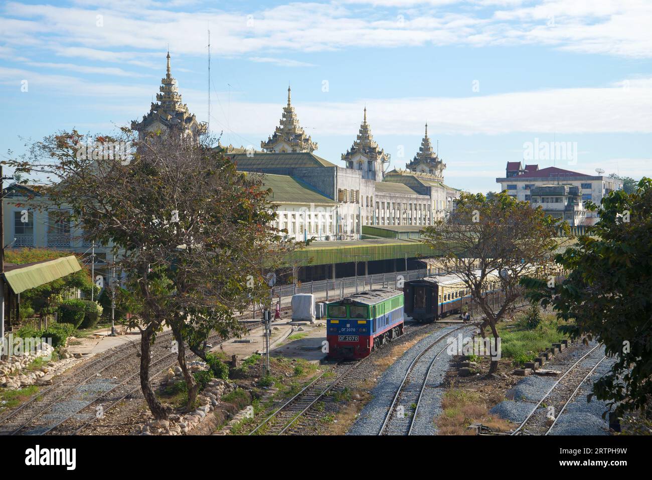 YANGON, MYANMAR - DECEMBER 17, 2016: The view to the Central railway ...