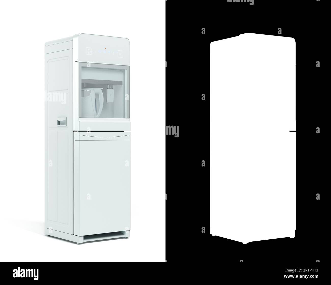 Modrn water cooler machine perspective view 3d render on white with ...