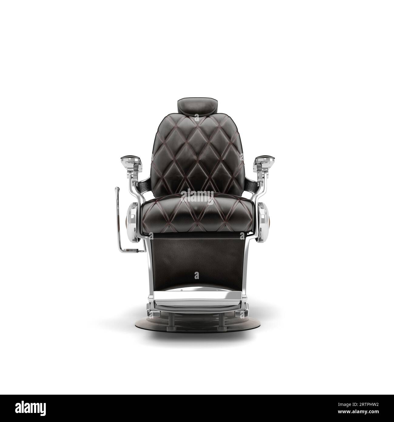 Retro black leather barber chair with chrome inserts flront view 3d ...