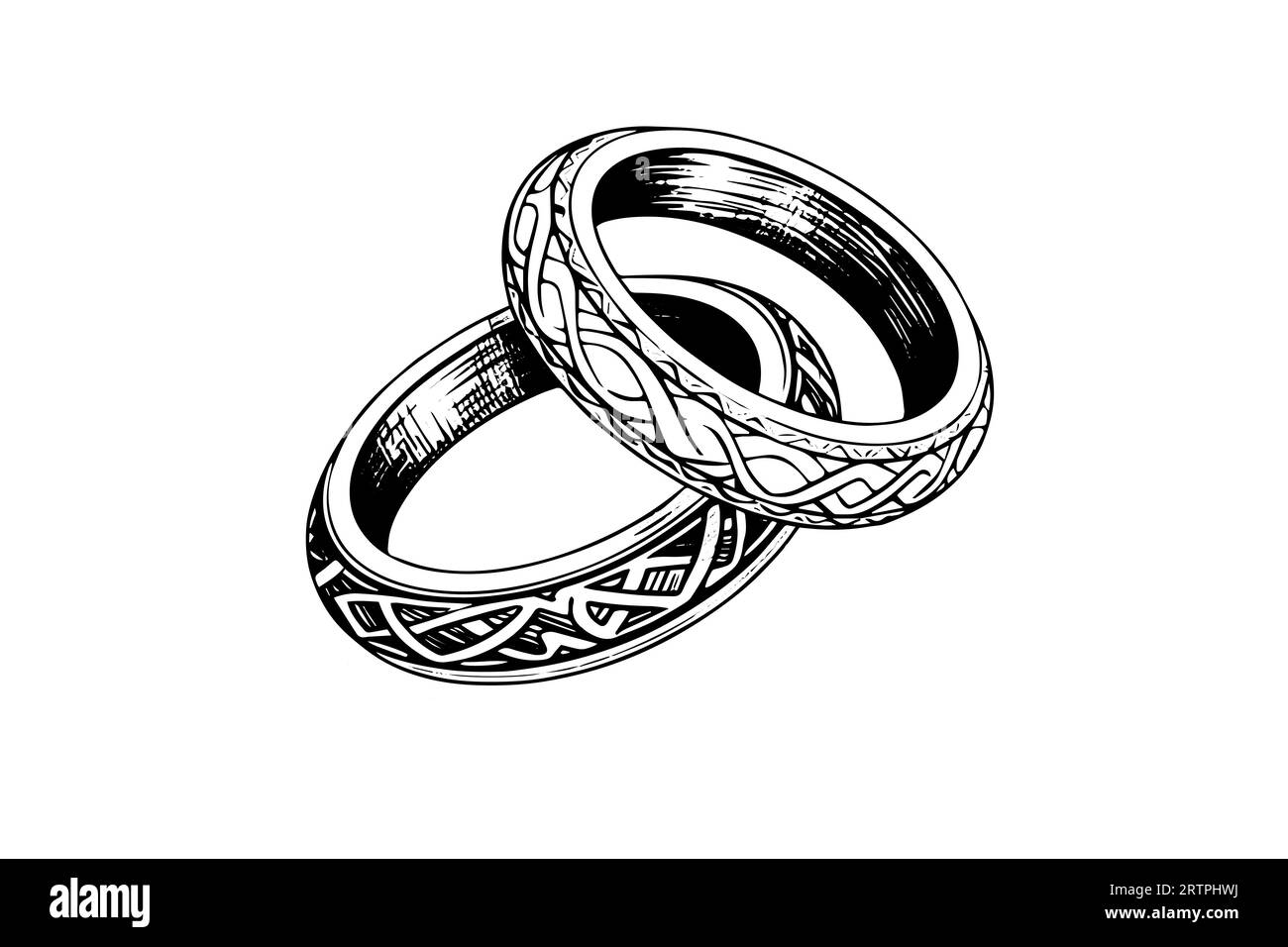Vector hand drawn illustration of wedding jewelry rings in vintage ...