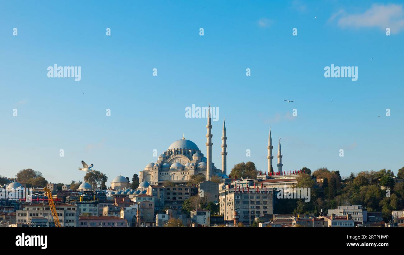 Suleymaniye Mosque in the morning from Golden Horn. Landmarks of ...