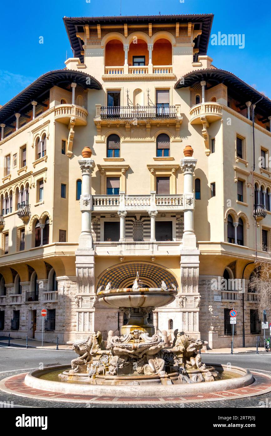 Facade of one of the buildings in the Quartiere Coppedè, Rome, Italy ...