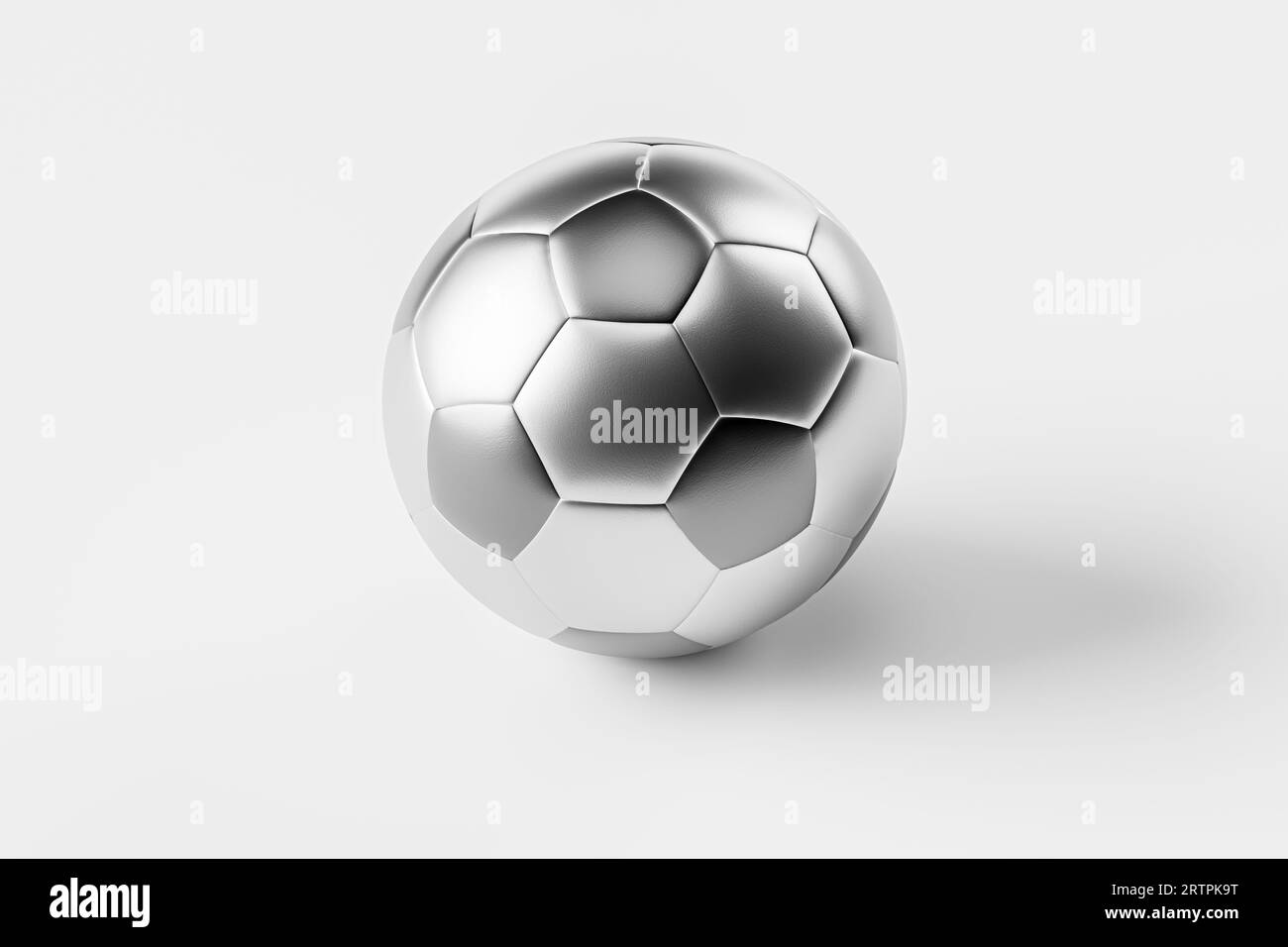 Futuristic soccer ball made of metal on white background. 3d ...