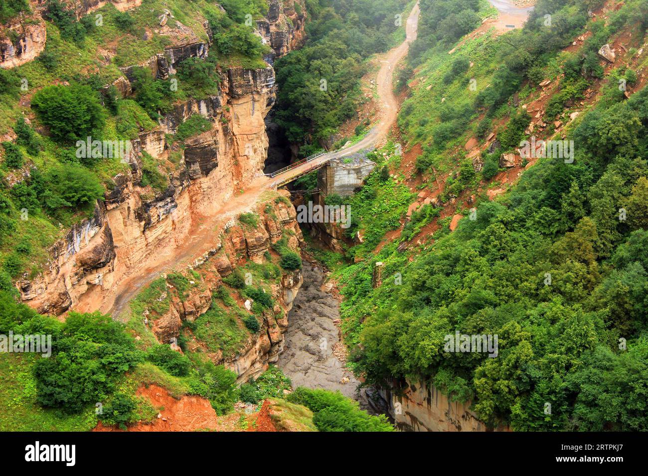 Bridge across the river to the village of Gryz. Guba region. Azerbaijan ...