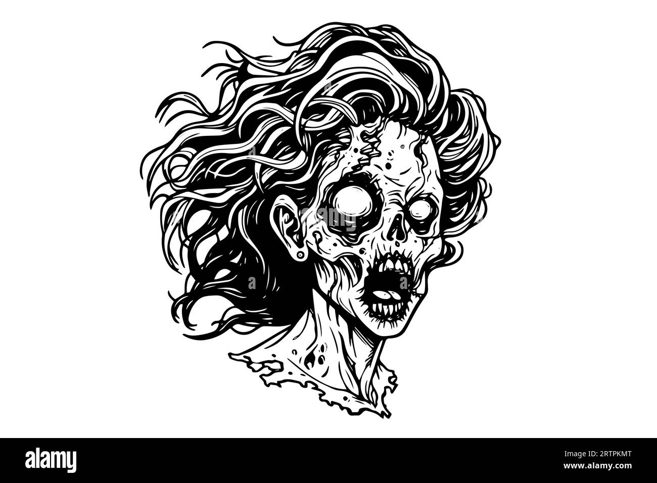 Zombie head or face ink sketch. Walking dead hand drawing vector ...