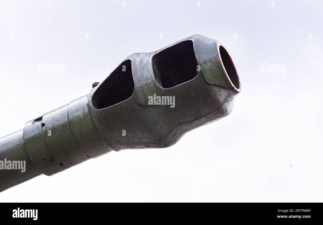 On a light background barrel of the gun of World War II. Concept ...