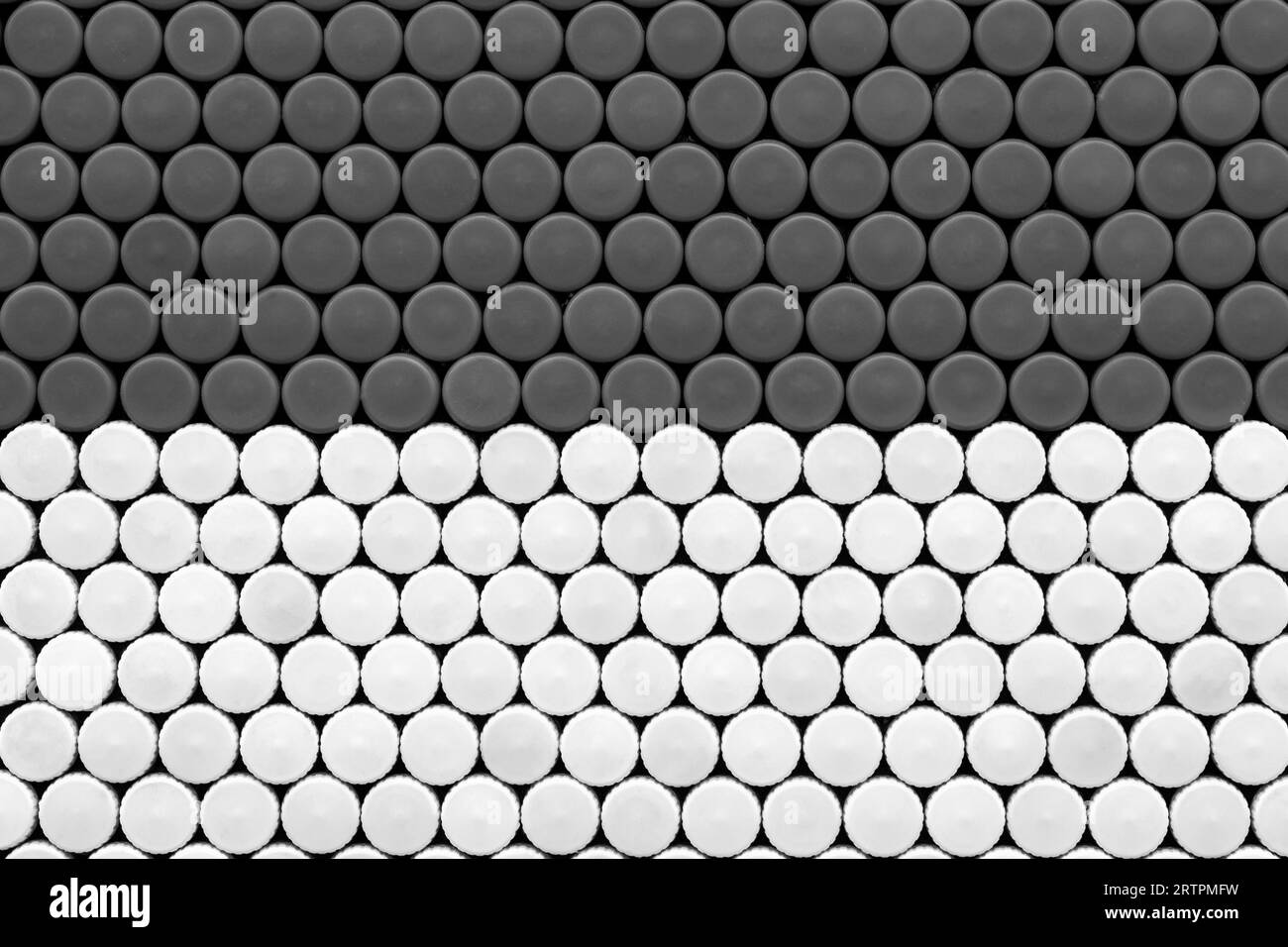 Plastic bottle stoppers,cork background. Black and white photo Stock ...