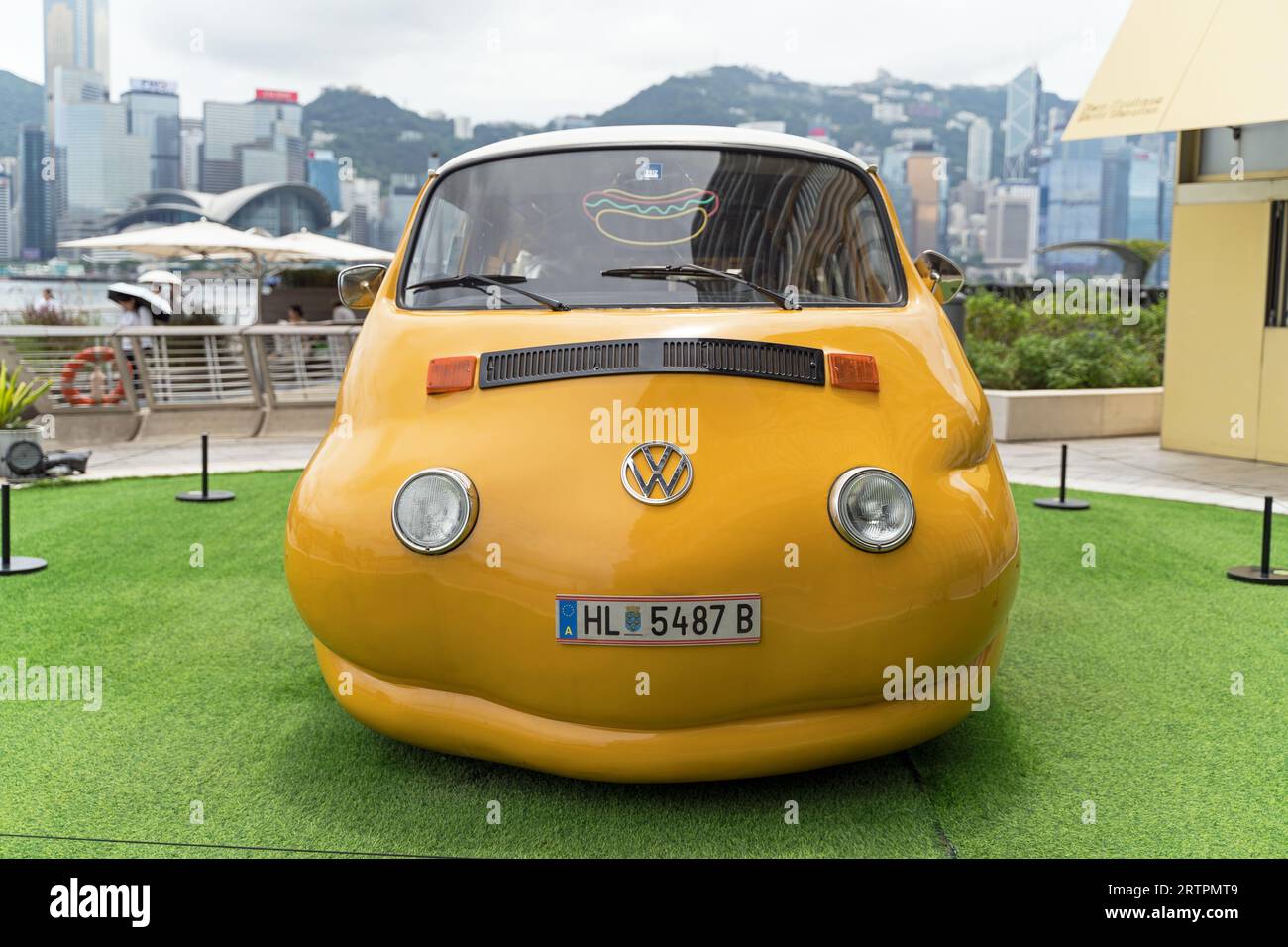 Yellow Volkswagen burger food van on Tsim Sha Tsui promenade in the ...