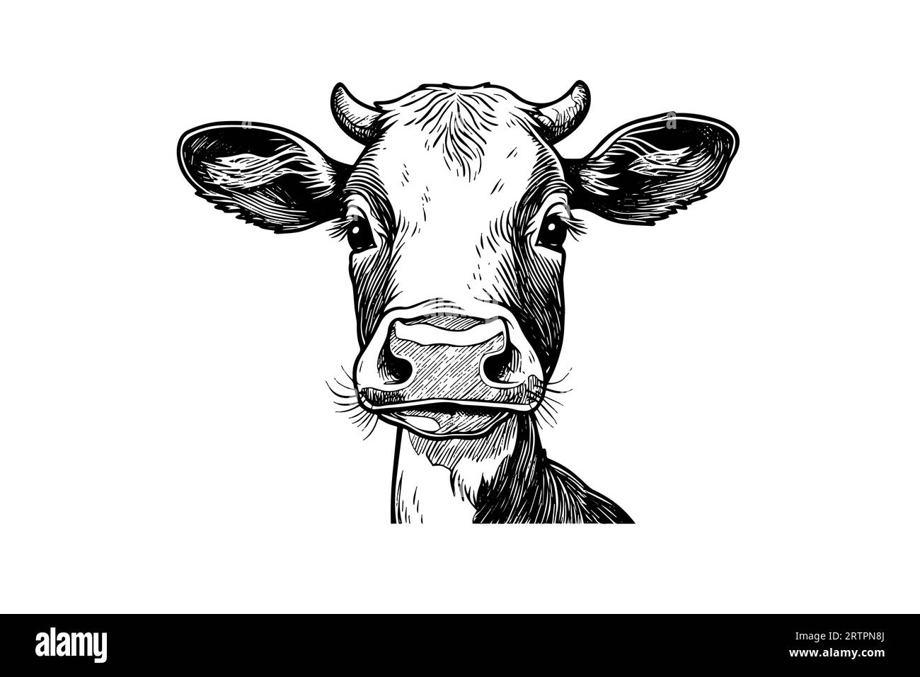 Cow head with horns logotype engraving style isolated vector ...