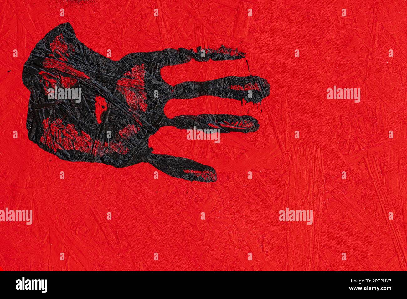 Red Handprint On Black Background