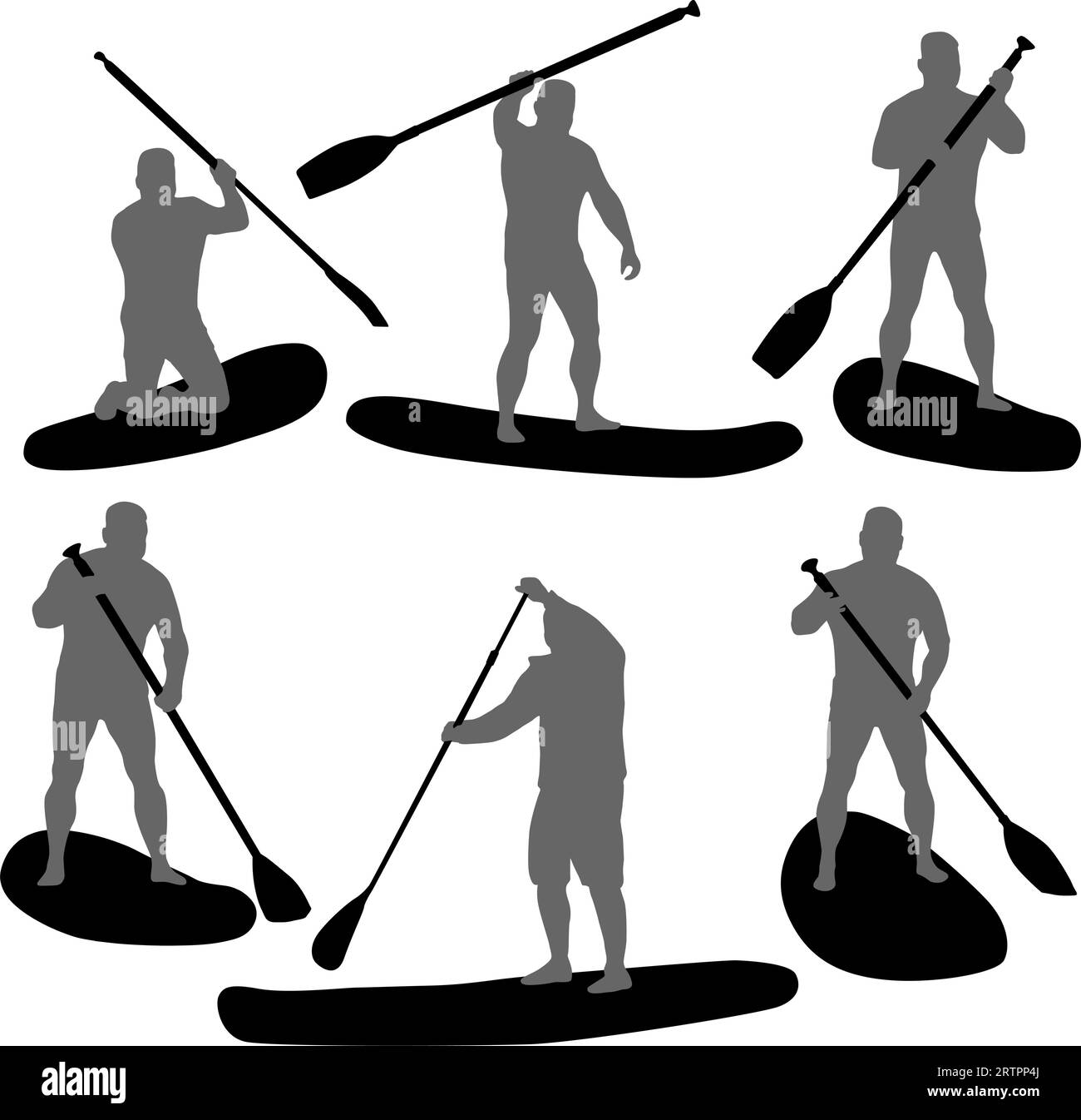 Set silhouette of the Sport sup boat and oars. on a white background Stock Vector Image & Art ...