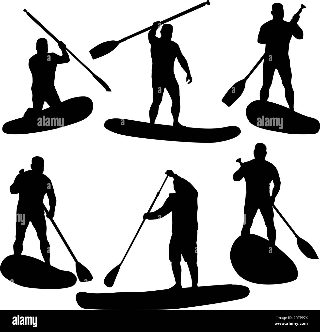 Set silhouette of the Sport sup boat and oars. on a white background ...