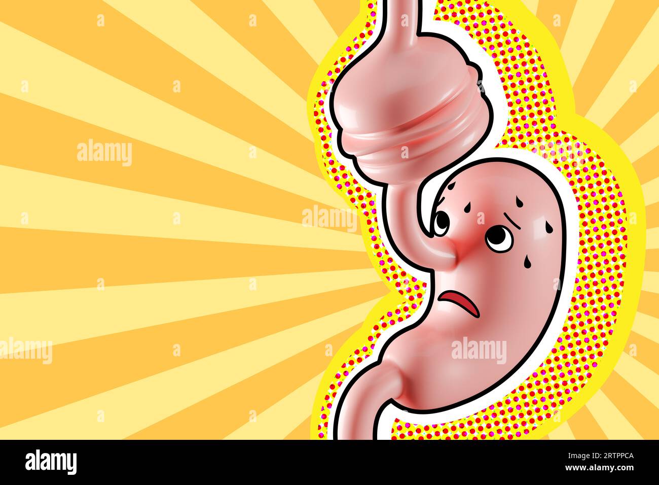 Human stomach with stuck burger Illustration in pop-art style. Healthy ...