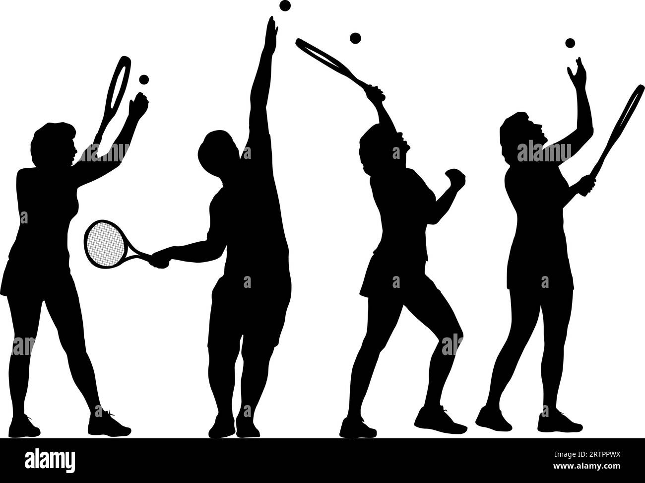 Black set silhouette of female badminton player on white background ...