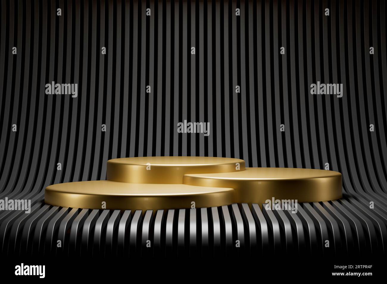 3d presentation pedestal made of gold over black grill background. 3d ...