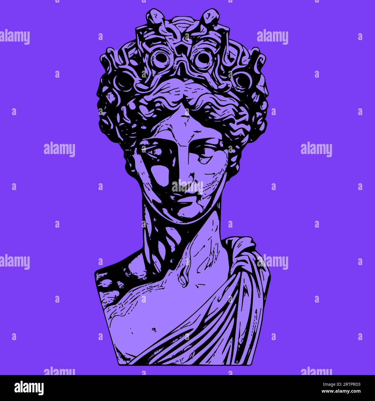 Purple antique statue head of greek sculpture sketch engraving style ...