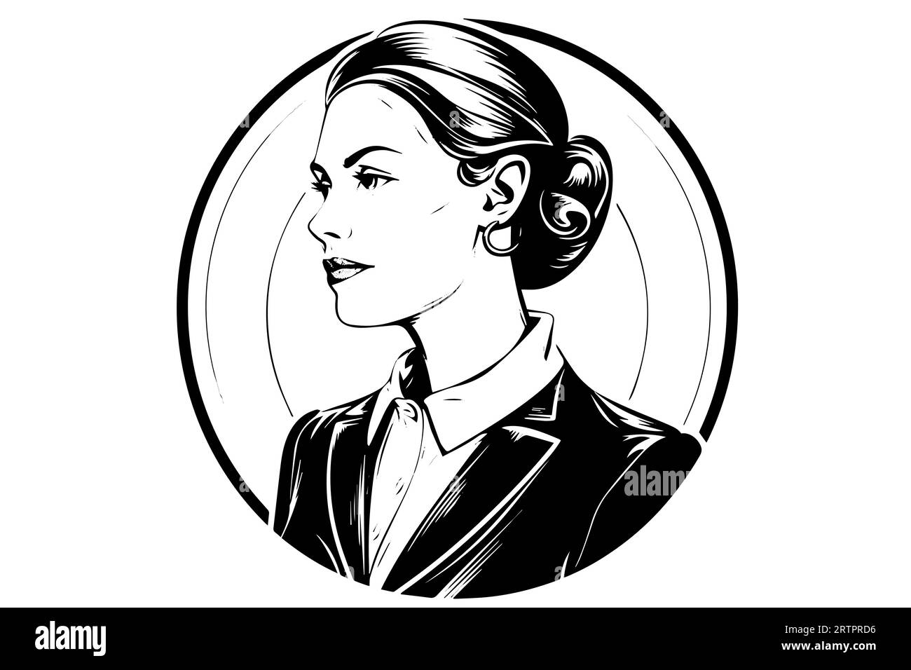 Serious businness woman ink drawing sketch. Pop art style black and ...