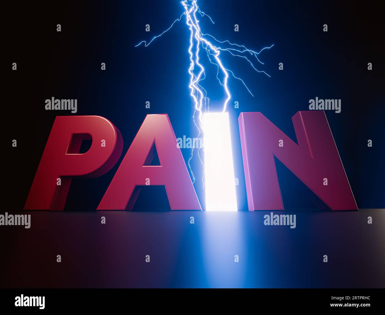 Word pain hit by lightning. Strong pain concept. 3d rendering Stock ...