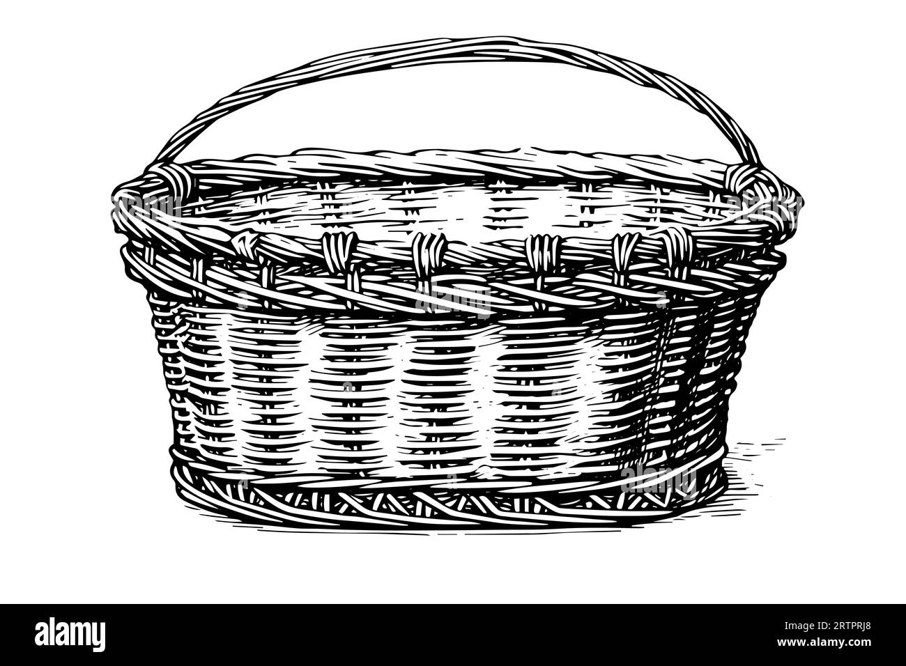 Hand drawn sketch of wicker basket. Engraved style vector illustration ...