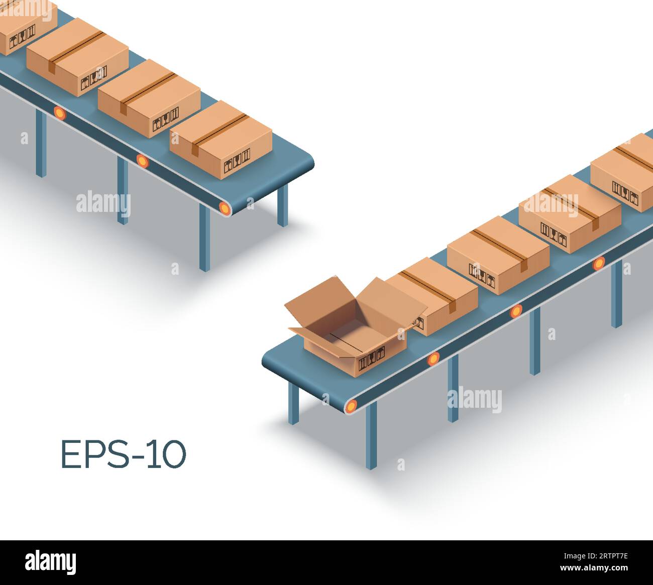 Conveyor with boxes. Vector illustration of transporter belt with cardboard boxes on it ...