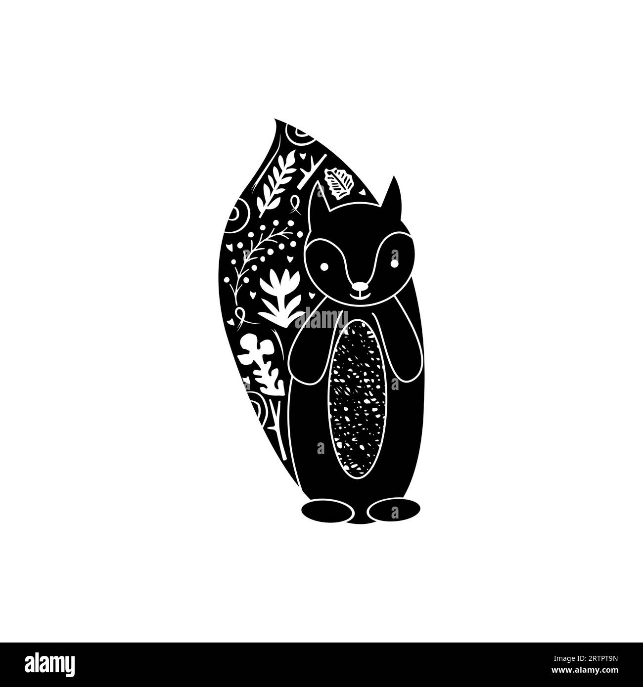 Squirrel hand drawn in linocut or woodcut style, silhouette vector ...