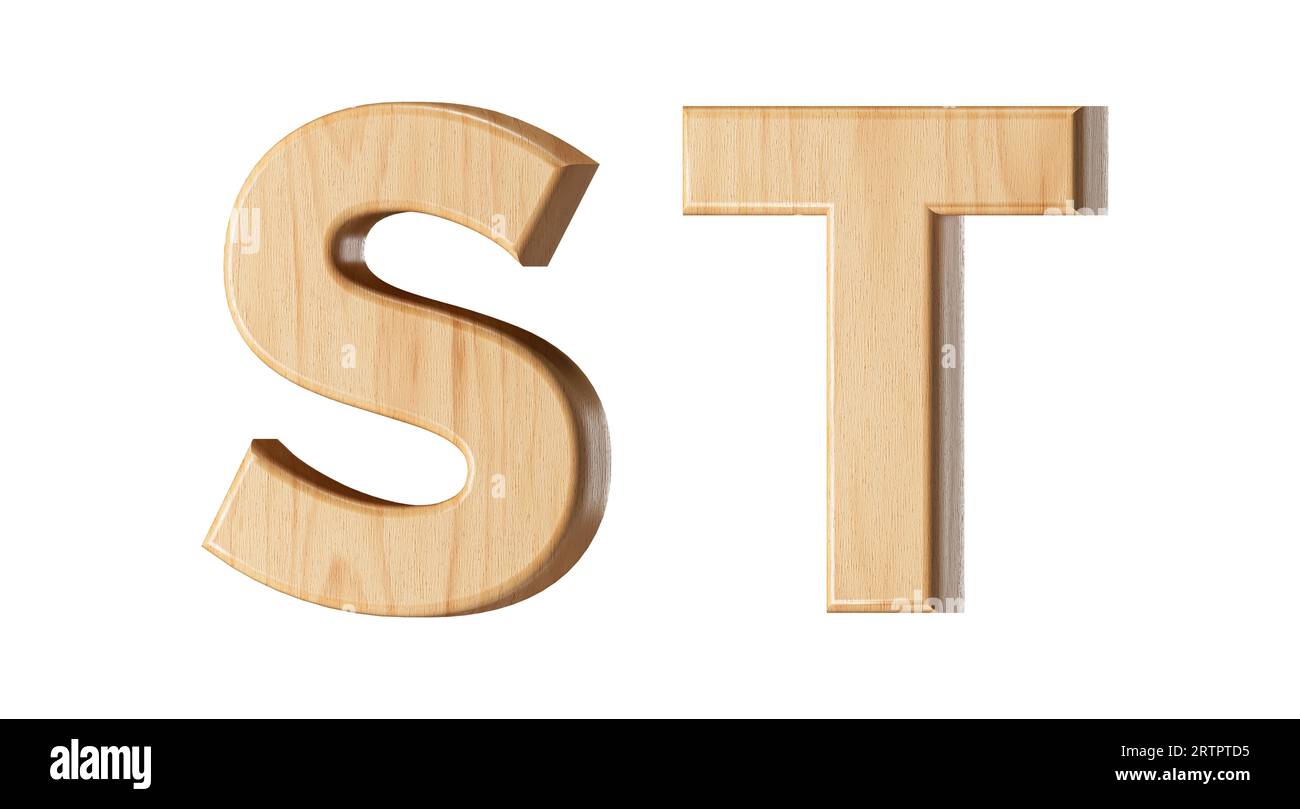 Letters made of wood. 3d illustration of wooden alphabet isolated on ...